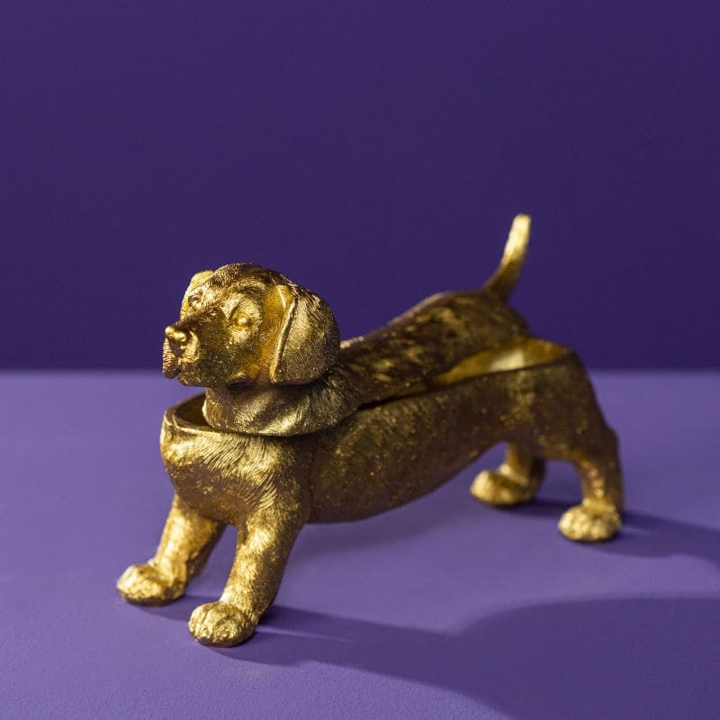 Decorative box dog, dachshund, gold, polyresin, 24.5x7.5x14.5cm