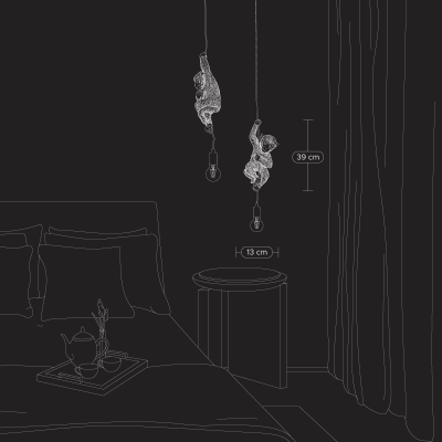 ceiling lamp monkey Chip, gold, polyresin 38,5x13x14,5 cm, E27